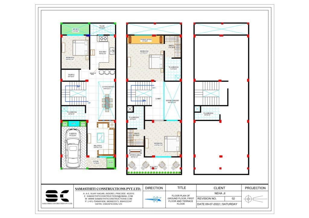 20ft x 50ft South-Facing Home Elevation Design - Samasthiti Constructions