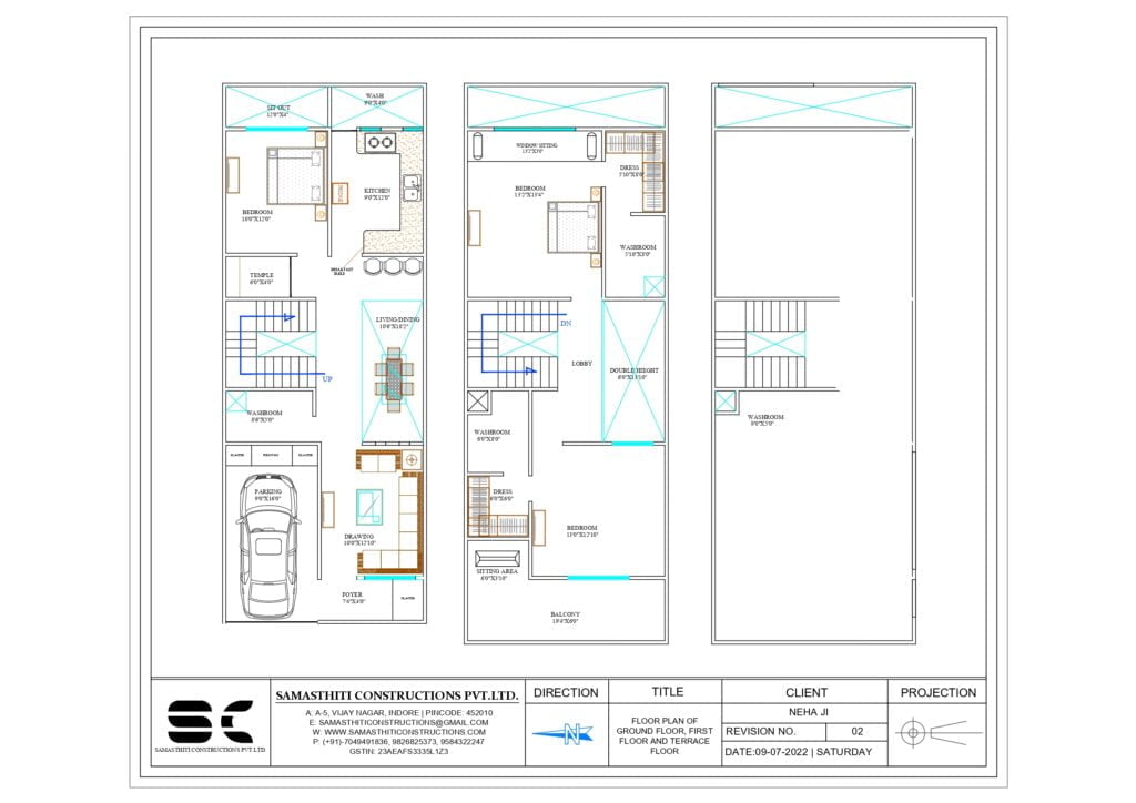 20ft x 50ft South-Facing Home Elevation Design - Samasthiti Constructions