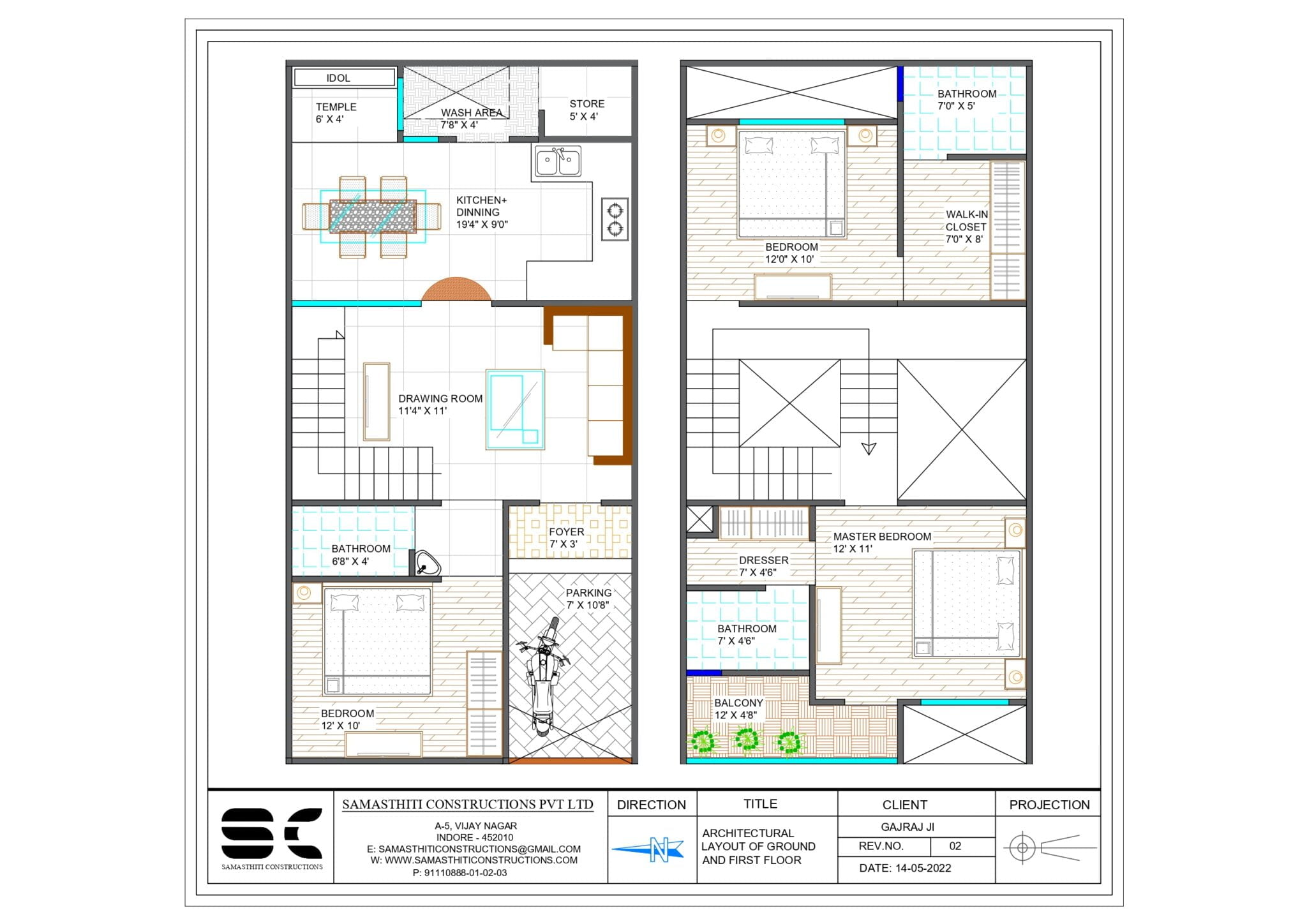 20x50 East Facing House Plan | 1000 sq.ft. House Design